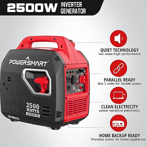 PowerSmart 2500 Watt Portable Gas Inverter Generator, Super Quiet for Camping, Tailgating, Home Emergency Use, (PS5020W)