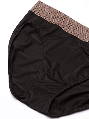 Warner's Women's Blissful Benefits Dig-Free Comfort Microfiber Hi-Cut 3-Pack 5138W, Black/Toasted Almond/Black with LACE DOT Print Waistband, XL