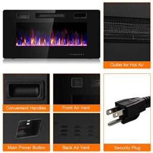 Tangkula 36 Inches Recessed Electric Fireplace, in-Wall & Wall Mounted Electric Heater with Adjustable Flame Color & Speed, Remote Control, Touch Screen, 750-1500W (36 Inches)