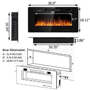 Tangkula 36 Inches Recessed Electric Fireplace, in-Wall & Wall Mounted Electric Heater with Adjustable Flame Color & Speed, Remote Control, Touch Screen, 750-1500W (36 Inches)