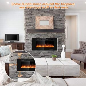 Tangkula 36 Inches Recessed Electric Fireplace, in-Wall & Wall Mounted Electric Heater with Adjustable Flame Color & Speed, Remote Control, Touch Screen, 750-1500W (36 Inches)