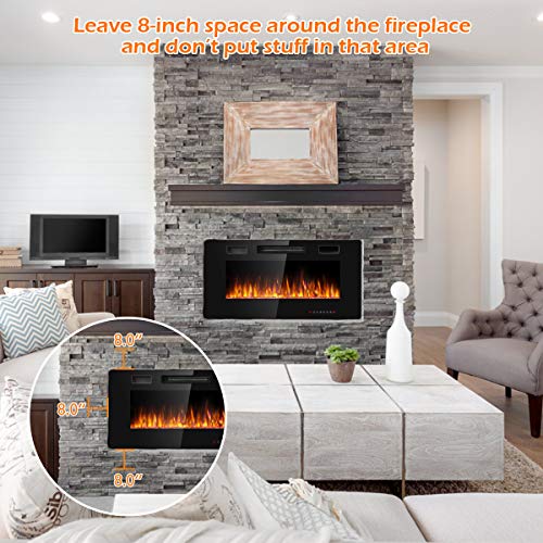 Tangkula 36 Inches Recessed Electric Fireplace, in-Wall & Wall Mounted Electric Heater with Adjustable Flame Color & Speed, Remote Control, Touch Screen, 750-1500W (36 Inches)