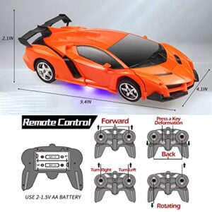 Ynybusi Remote Control Car, Transformation Car Robot Rc Cars for Kids Boys Girls Gift, 2.4G 1:18 Scale Racing Car with One-Button Deformation & 360°Drifting Robot Car Toy- Orange