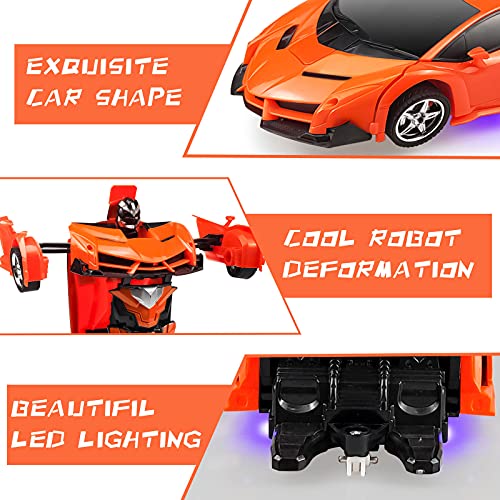 Ynybusi Remote Control Car, Transformation Car Robot Rc Cars for Kids Boys Girls Gift, 2.4G 1:18 Scale Racing Car with One-Button Deformation & 360°Drifting Robot Car Toy- Orange