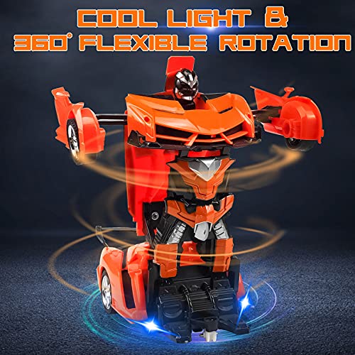 Ynybusi Remote Control Car, Transformation Car Robot Rc Cars for Kids Boys Girls Gift, 2.4G 1:18 Scale Racing Car with One-Button Deformation & 360°Drifting Robot Car Toy- Orange