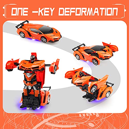 Ynybusi Remote Control Car, Transformation Car Robot Rc Cars for Kids Boys Girls Gift, 2.4G 1:18 Scale Racing Car with One-Button Deformation & 360°Drifting Robot Car Toy- Orange