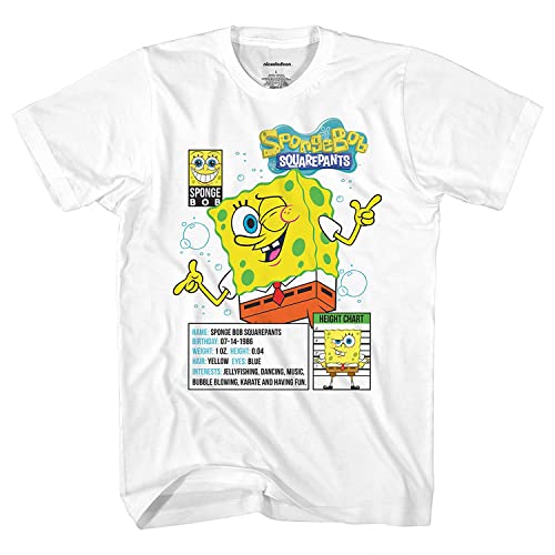 Mens Spongebob Squarepants Classic Shirt - Spongebob, Patrick & Krusty Krab T-Shirt (White Stat Sheet, Medium)