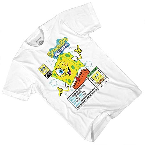 Mens Spongebob Squarepants Classic Shirt - Spongebob, Patrick & Krusty Krab T-Shirt (White Stat Sheet, Medium)