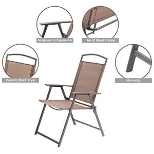 Crestlive Products 5 Piece Patio Dining Set with 4 Folding Chairs and Table Outdoor Dining Furniture with Square Glass Tabletop, Umbrella Hole for Bistro, Garden, Backyard, Deck (Brown)