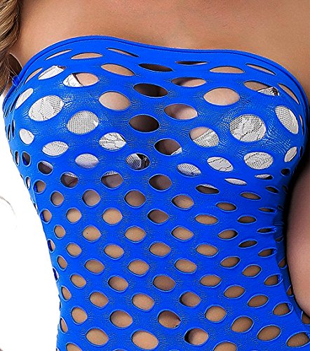 Vorifun Women Fishnet Lingerie V-Neck Sleepwear One Size One Piece Babydoll Mini Dress One Piece Blue