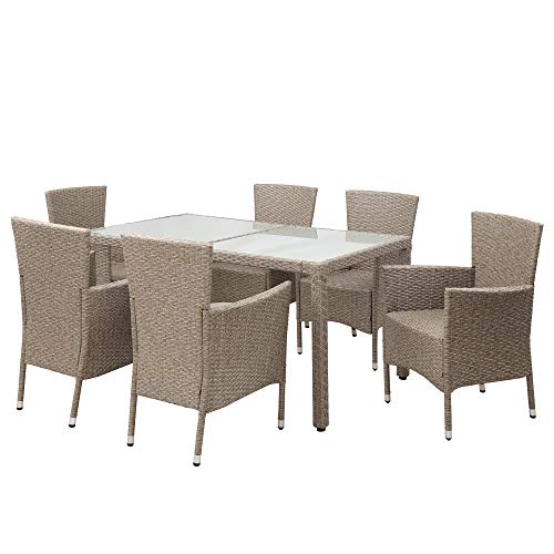 Harper & Bright Designs 7 Piece Patio Furniture Dining Set Outdoor Garden Wicker Rattan Dining Table Chairs Conversation Set (Beige-Brown)