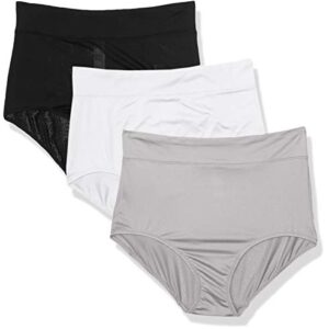 Warner's Women's Blissful Benefits Breathable Moisture-Wicking Microfiber Brief RS4963W, Black/White/Platinum, 3XL