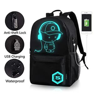 Oslimea Kids School Backpack Cartoon Anime Luminous Backpack 15.6 Inch Boys Lightweight Bookbag with USB Charging Port Anti-Theft Travel Casual Backpack