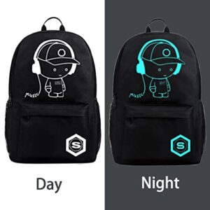 Oslimea Kids School Backpack Cartoon Anime Luminous Backpack 15.6 Inch Boys Lightweight Bookbag with USB Charging Port Anti-Theft Travel Casual Backpack