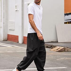 COOFANDY Men Linen Baggy Harem Pant Hippie Pants Yoga Casual Drop Crotch Trouser Black