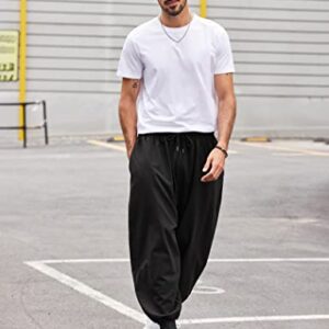 COOFANDY Men Linen Baggy Harem Pant Hippie Pants Yoga Casual Drop Crotch Trouser Black