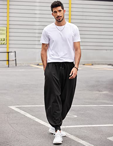 COOFANDY Men Linen Baggy Harem Pant Hippie Pants Yoga Casual Drop Crotch Trouser Black