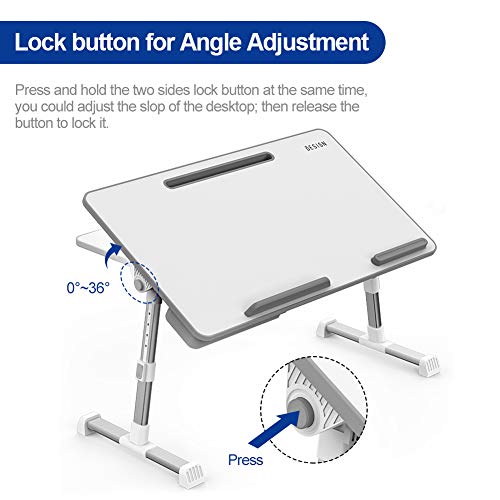 Besign LT06 Pro Adjustable Latop Table [Large Size], Portable Standing Bed Desk, Foldable Sofa Breakfast Tray, Notebook Computer Stand for Reading and Writing (White)