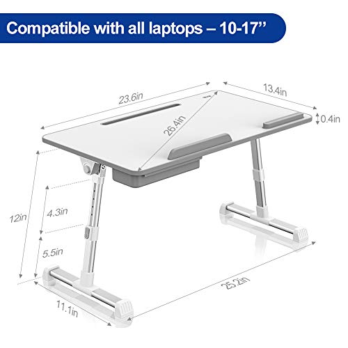 Besign LT06 Pro Adjustable Latop Table [Large Size], Portable Standing Bed Desk, Foldable Sofa Breakfast Tray, Notebook Computer Stand for Reading and Writing (White)