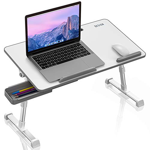 Besign LT06 Pro Adjustable Latop Table [Large Size], Portable Standing Bed Desk, Foldable Sofa Breakfast Tray, Notebook Computer Stand for Reading and Writing (White)