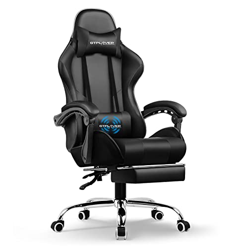 GTPLAYER Gaming Chair, Computer Chair with Footrest and Lumbar Support, Height Adjustable Game Chair with 360°-Swivel Seat and Headrest and for Office or Gaming (Black)