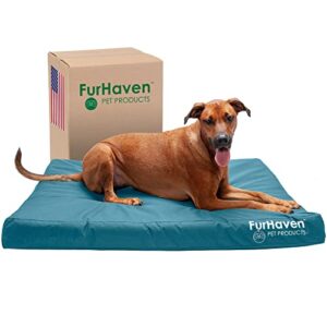 furhaven water-resistant orthopedic dog bed for large dogs w/ removable washable cover, for dogs up to 95 lbs - indoor/outdoor logo print oxford polycanvas mattress - deep lagoon, jumbo/xl