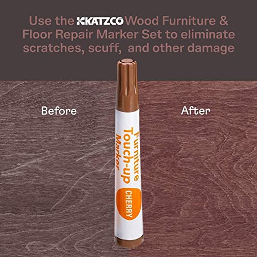 Katzco Total Furniture Repair Kit - Set of 34 - Resin Repair Wood Filler, Brushes, Markers with Plastic Scraper - for Stains, Scratches, Wood Floors, Tables, Desks, Carpenters, Bedposts