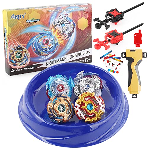 Bey Battle Burst Gyro Attack Blades Metal Fusion Evolution Combination with Starter Battle Arena, Launchers & Includes 4 Battling Metal Gyro Blades(4in1)