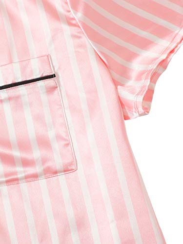 WDIRARA Women's Satin Sleepwear Short Sleeve Button Shirt and Shorts Pajama Set Silky PJ Striped Pink S