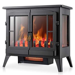 xbeauty electric fireplace stove, freestanding fireplace heater with realistic flame, indoor electric stove heater, portable, infrared, thermostat, overheating safety system, 1000w/1500w(23 inch)