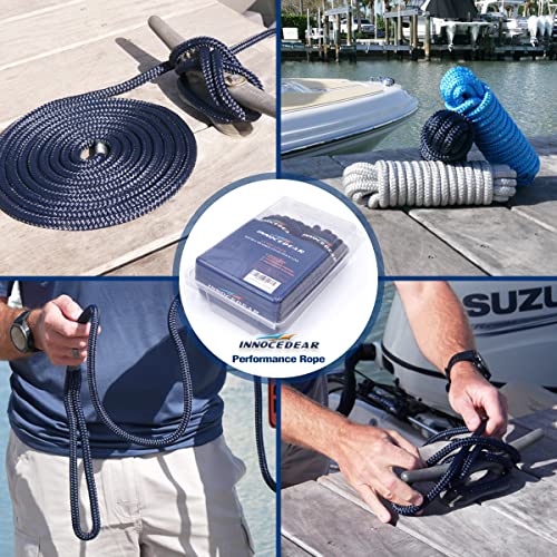 INNOCEDEAR 2 Pack Premium Navy Blue Dock Lines - 15' / 25'/35' with Eyelet.Double Braided Nylon Dock Line/Mooring Lines.Hi-Performance Marine Boats Ropes