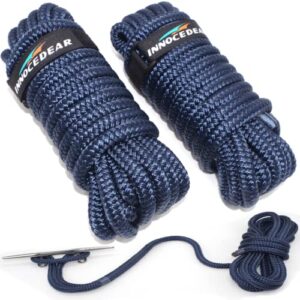 innocedear 2 pack premium navy blue dock lines - 15' / 25'/35' with eyelet.double braided nylon dock line/mooring lines.hi-performance marine boats ropes