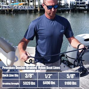 INNOCEDEAR 2 Pack Premium Navy Blue Dock Lines - 15' / 25'/35' with Eyelet.Double Braided Nylon Dock Line/Mooring Lines.Hi-Performance Marine Boats Ropes