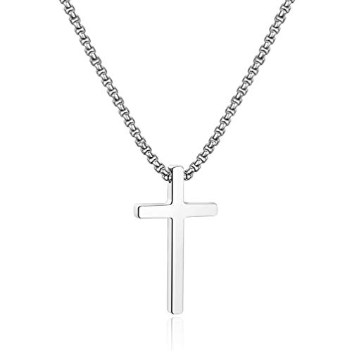 Ursteel Silver Cross Necklace for Women, Gold Plated Cross Chain Stainless Steel Cross Pendant for Women Teenage Girls 20 Inch Cross Necklace for Men Boyfriend