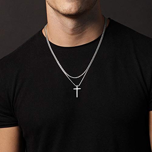 Ursteel Silver Cross Necklace for Women, Gold Plated Cross Chain Stainless Steel Cross Pendant for Women Teenage Girls 20 Inch Cross Necklace for Men Boyfriend