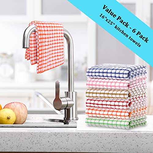 LAZI Kitchen Dish Towels, 16 Inch x 25 Inch Bulk Cotton Kitchen Towels, 6 Pack Dish Cloths for Dish Rags for Drying Dishes Clothes and Dish Towels