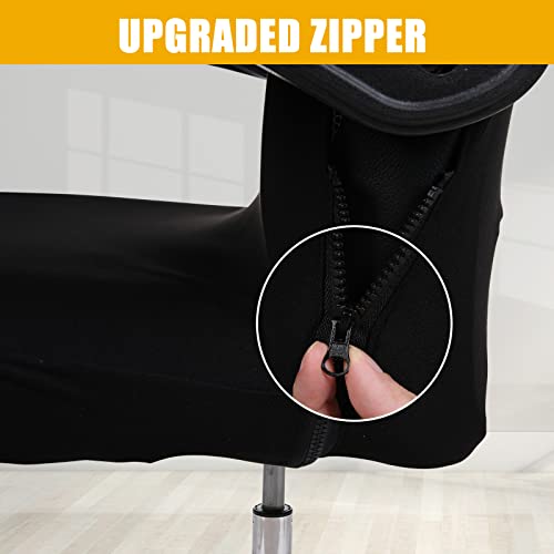 smiry Stretch Printed Computer Office Chair Covers, Soft Fit Universal Desk Rotating Chair Slipcovers, Removable Washable Anti-Dust Spandex Chair Protector Cover with Zipper (Large, Black)