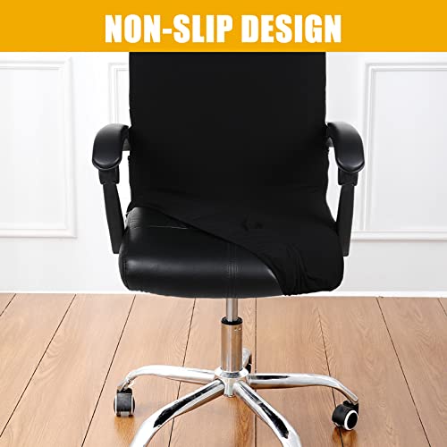 smiry Stretch Printed Computer Office Chair Covers, Soft Fit Universal Desk Rotating Chair Slipcovers, Removable Washable Anti-Dust Spandex Chair Protector Cover with Zipper (Large, Black)