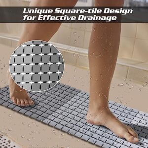 Extra Long Shower Stall Mat Non Slip Bathtub Bath Mats with Suction Cups and Drain Holes- 34 X 15.4 Inch (Gradient Gray)