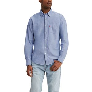 levi's men's classic 1 pocket long sleeve button up shirt, navy peony, large