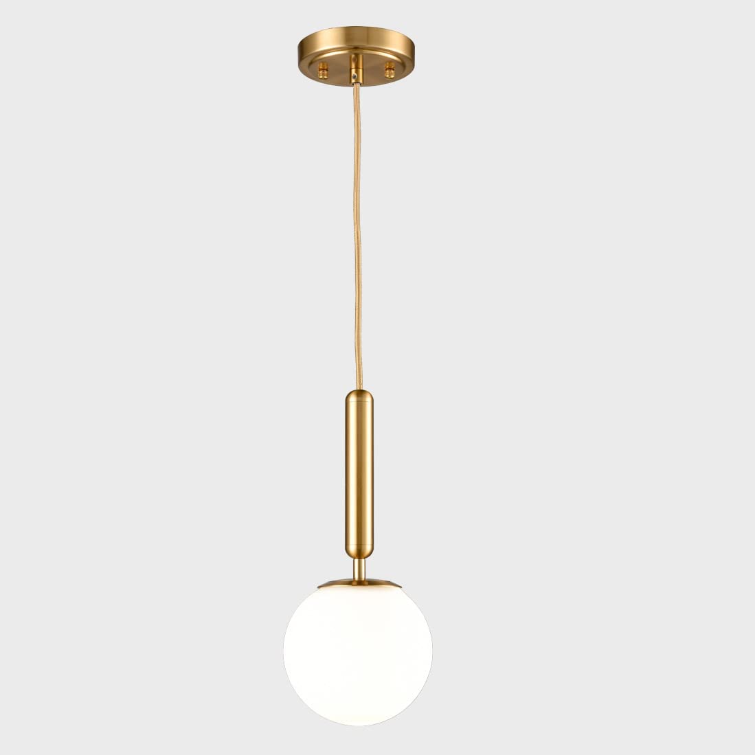 DIRYZON EUL Mid Century Modern Globe Pendant Light Opal Glass Hanging Light Fixture Gold Finish