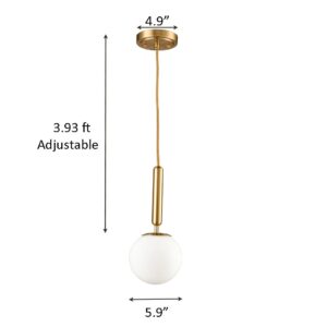 DIRYZON EUL Mid Century Modern Globe Pendant Light Opal Glass Hanging Light Fixture Gold Finish