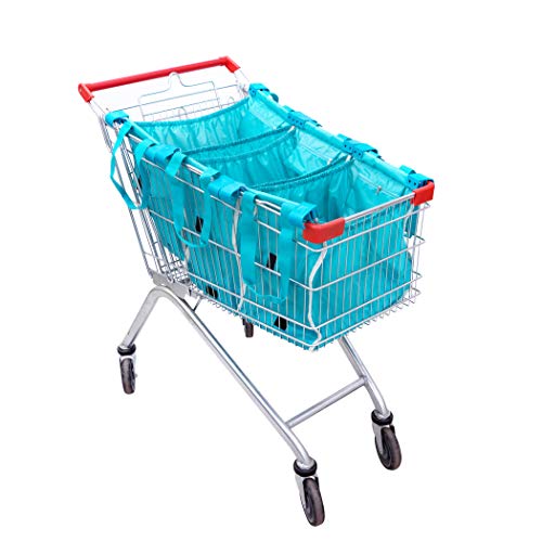 Handy Sandy 4 pc Reusable Foldable Grab Grocery Shopping Tote + Base Board, Repeat Shopping Universal Cart Bags, Washable, Durable, and Grocery Organizer (TEAL)