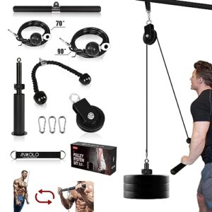 mikolo fitness lat and lift pulley system, dual cable machine(70'' and 90'') with upgraded loading pin for triceps pull down, biceps curl, back, forearm, shoulder-home gym equipment(patent)