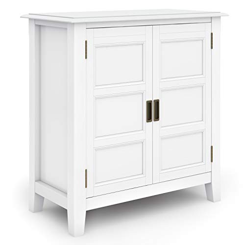 SIMPLIHOME Burlington SOLID WOOD 30 inch Wide Transitional Low Storage Cabinet in White for the Living Room, Entryway and Family Room