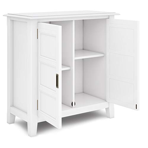 SIMPLIHOME Burlington SOLID WOOD 30 inch Wide Transitional Low Storage Cabinet in White for the Living Room, Entryway and Family Room