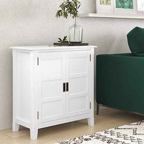 SIMPLIHOME Burlington SOLID WOOD 30 inch Wide Transitional Low Storage Cabinet in White for the Living Room, Entryway and Family Room