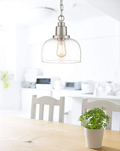 EAPUDUN Modern Farmhouse Pendant Light, 1-Light Industrial Hanging Light Fixture 9.3-inch, Brushed Nickel Finish with Clear Glass Shade, PDA1127-BNK