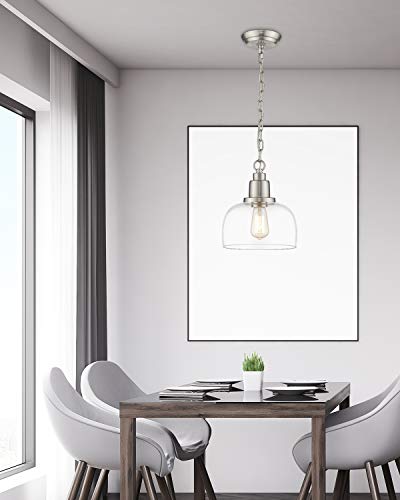 EAPUDUN Modern Farmhouse Pendant Light, 1-Light Industrial Hanging Light Fixture 9.3-inch, Brushed Nickel Finish with Clear Glass Shade, PDA1127-BNK