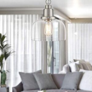 EAPUDUN Modern Farmhouse Pendant Light, 1-Light Industrial Hanging Light Fixture 9.3-inch, Brushed Nickel Finish with Clear Glass Shade, PDA1127-BNK